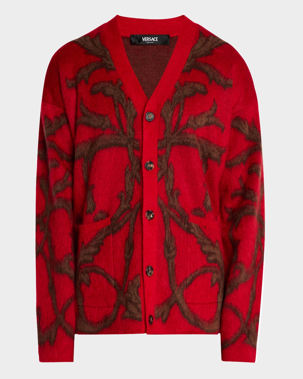 Versace Acanthus Leaves Mohair-Blend Cardigan - Lipstick Red